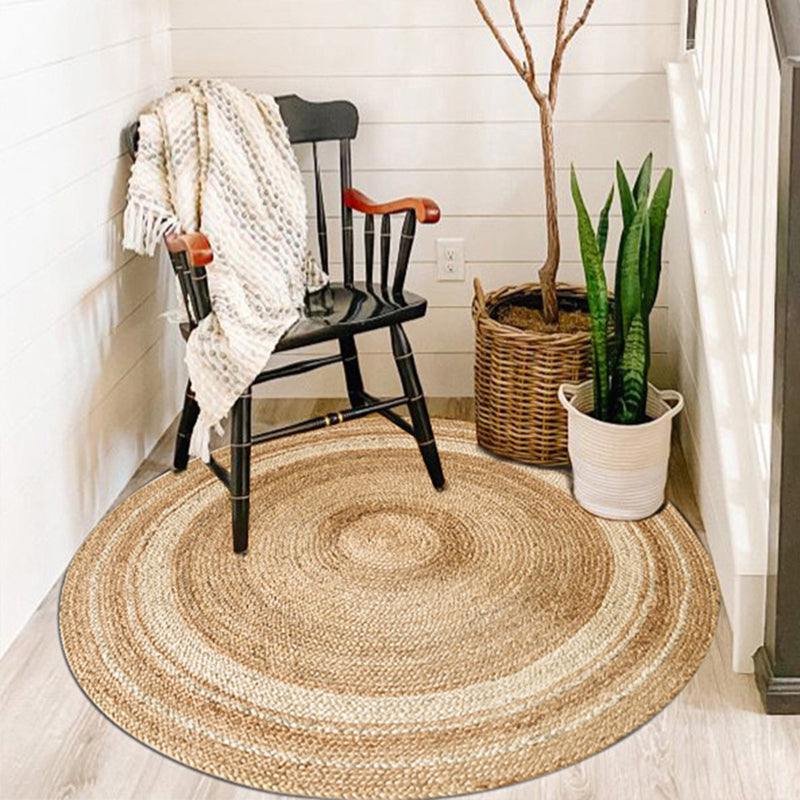 Rustic Dining Room Rug Multicolor Plain Carpet Jute Rope Hand-Braided ...