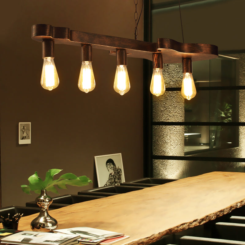 Open Bulb Dining Room Island Ceiling Light Factory Metal 5-Head Rust ...