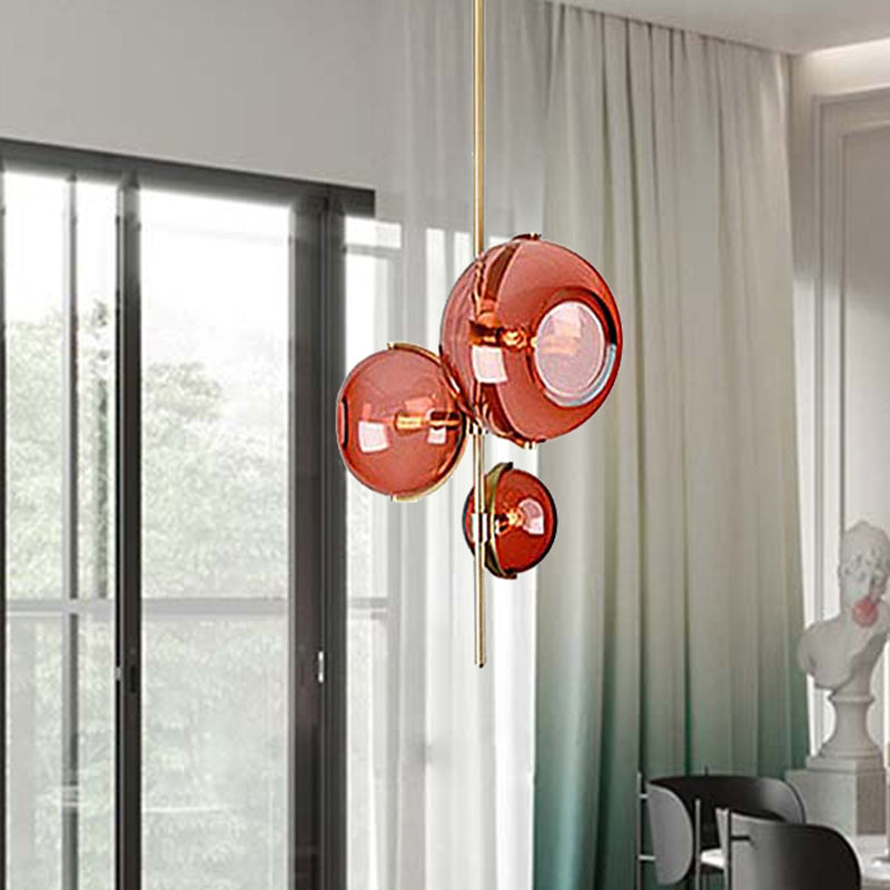 Contemporary Sphere Red Glass Chandelier 3-Head Dining Room Pendant ...