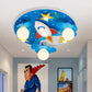 Wooden Rocket and Star Flush Mount Childrens 8 Bulbs Blue Flushmount ...