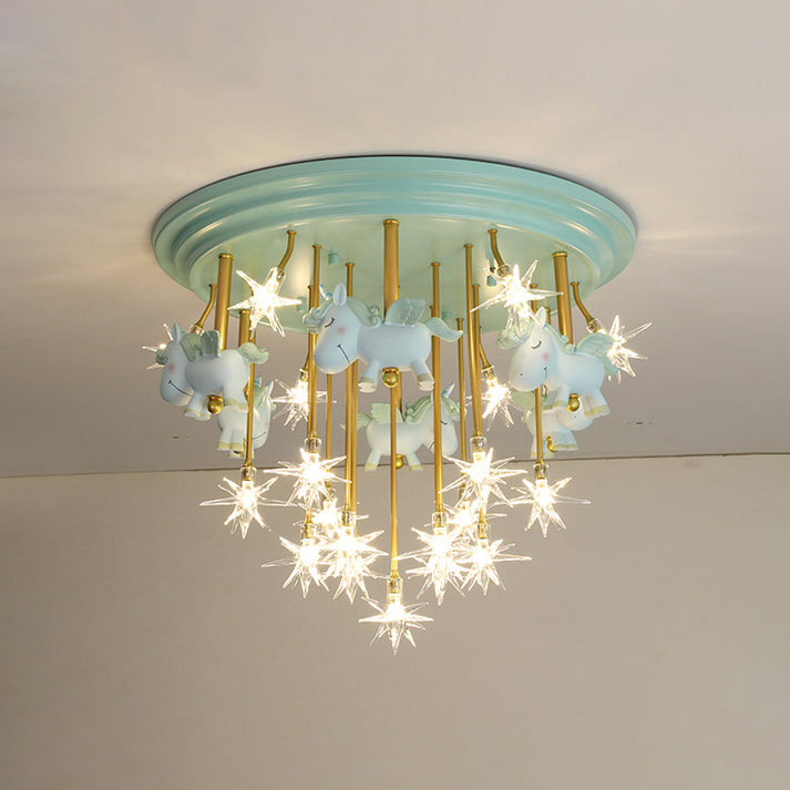 Flying Unicorn Kindergarten Semi Flush Mount Resin Kids LED Ceiling ...