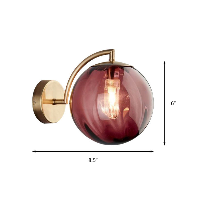 Postmodernist Brass Armed Ball Sconce Lamp Red/Blue/Amber Glass Single ...
