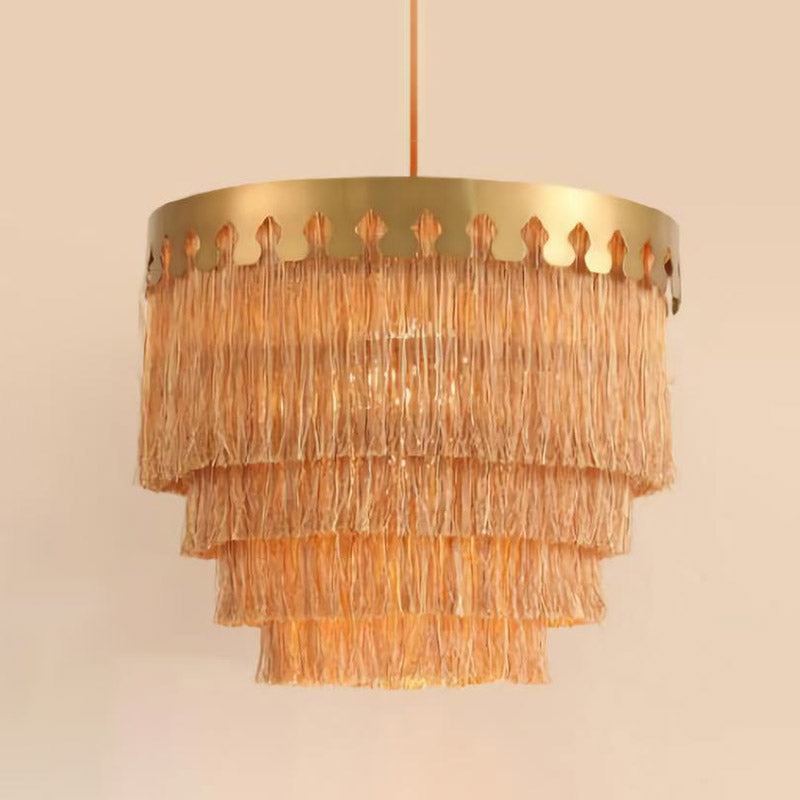 Tiered Living Room Suspension Light Simple Fringe Single-Bulb Gold ...