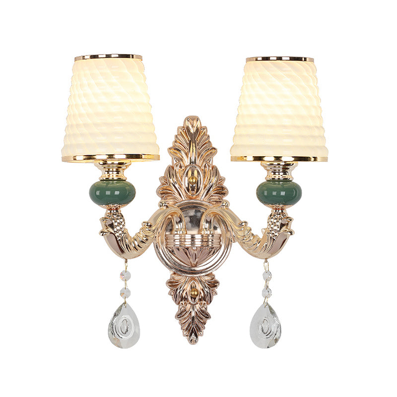 Traditional Tapered Wall Mount Light Textured Glass Wall Light Fixture ...
