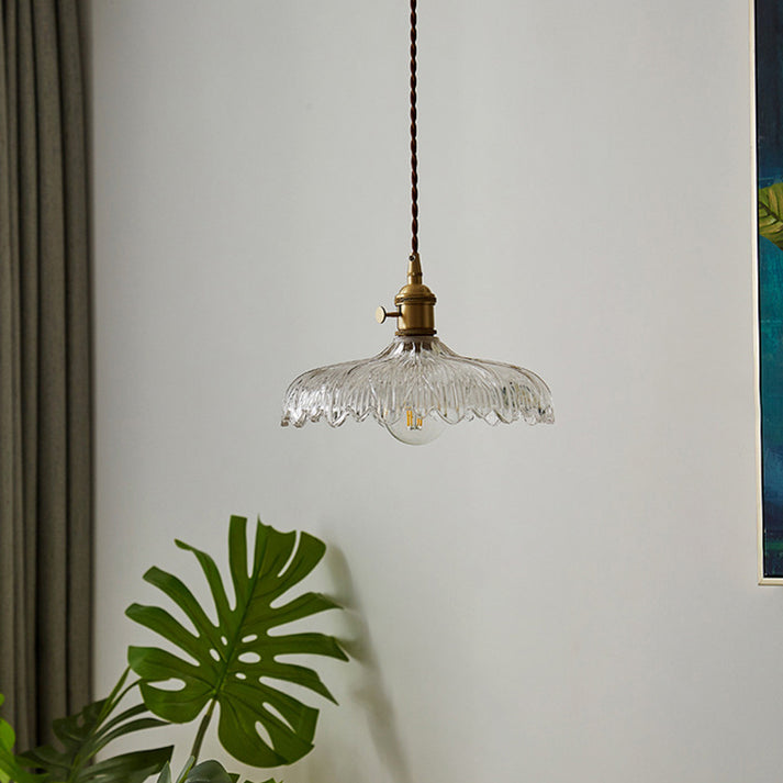 Industrial Scalloped Edge Ceiling Light Single Clear Glass Hanging ...