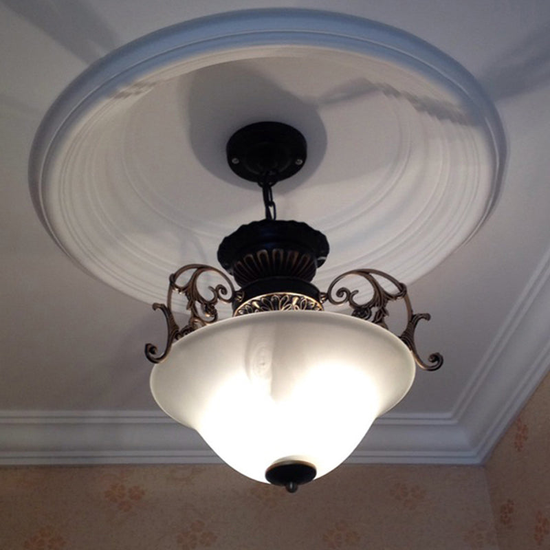 Vintage Inverted Dome Ceiling Lighting 3 Heads Frosted Glass Hanging ...