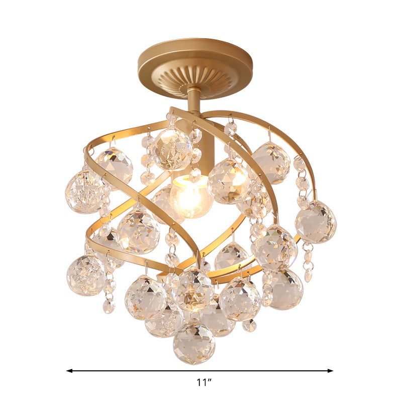 Faceted Crystal Ball Spiral Semi Flush Light Postmodern 1 Light Brass ...