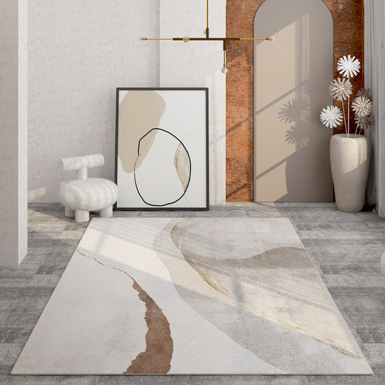 Beige Abstract Printed Rug Synthetics Contemporary Carpet Washable Non ...