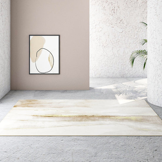 Beige Abstract Printed Rug Synthetics Contemporary Carpet Washable Non ...