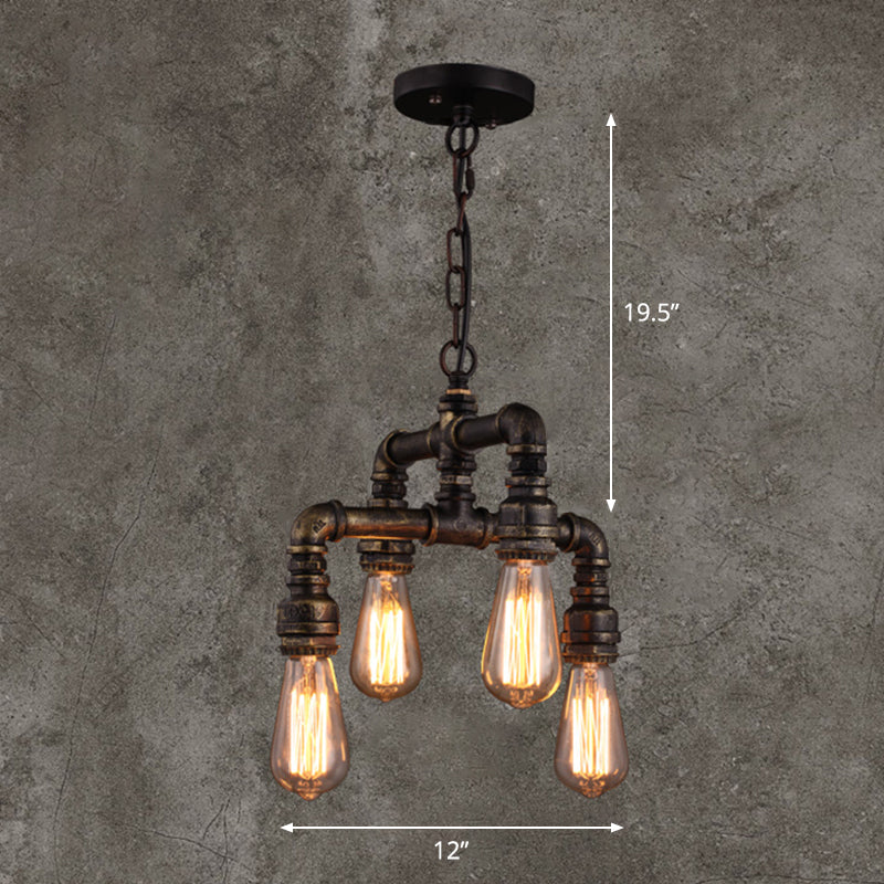 Industrial Plumbing Pipe Chandelier Pendant Light 4 Bulbs Iron Hanging ...