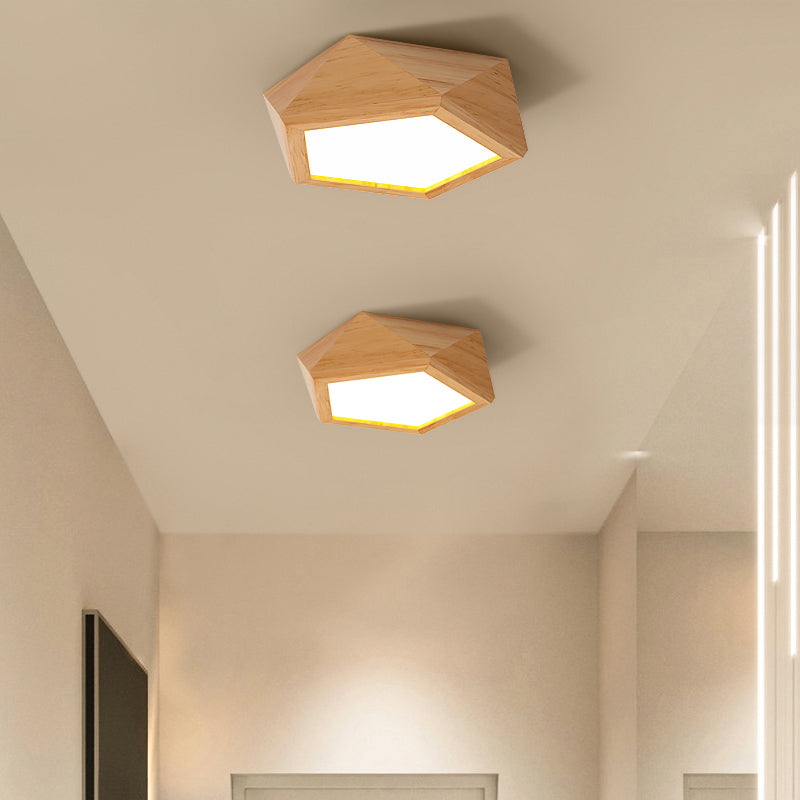 Pentagon Faceted LED Semi Flush Mount Simplicity Wood Corridor Ceiling ...