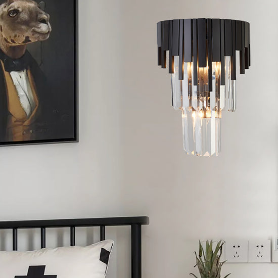 Tiered Sconce Lighting Fixture Modern Style Clear Crystal and Metal 3 ...
