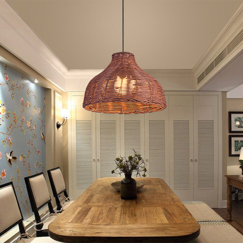 Pot Cover Restaurant Ceiling Light Rattan 1 Bulb Asian Style Hanging ...