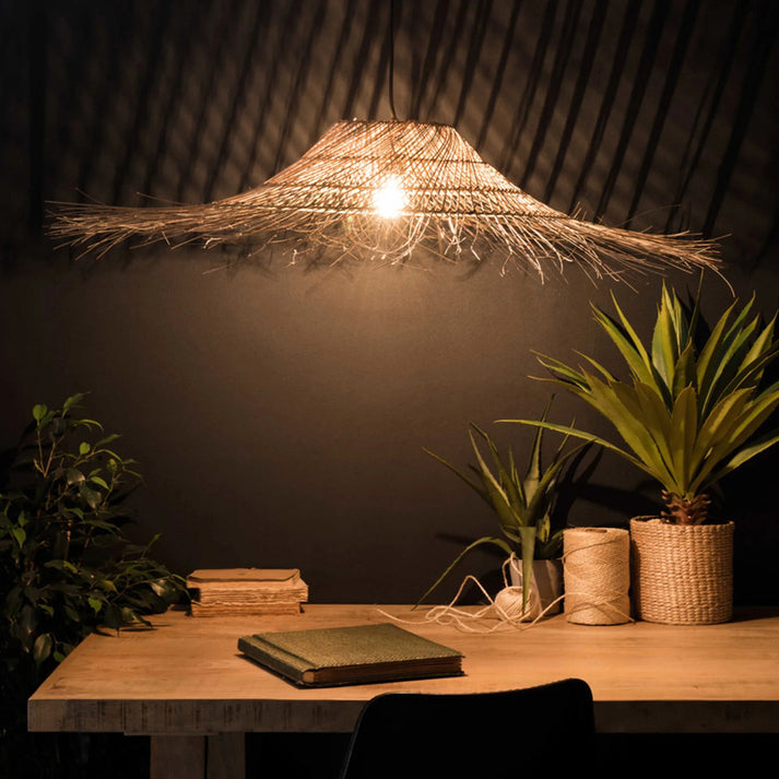Straw Hat Rattan Ceiling Light Modern Single Wood Hanging Pendant Light ...