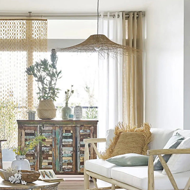 Straw Hat Rattan Ceiling Light Modern Single Wood Hanging Pendant Light ...