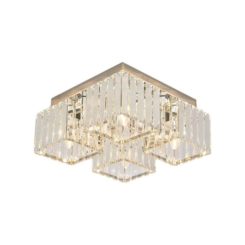 Crystal Square/Rectangle Flush Light Simplicity 4/6 Heads Chrome ...