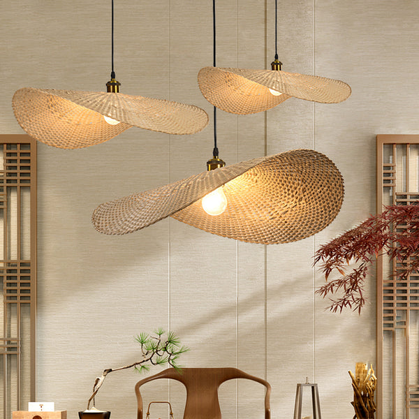 Bamboo Lotus Leaf Ceiling Light Modern Style Single-Bulb Wood Hanging ...
