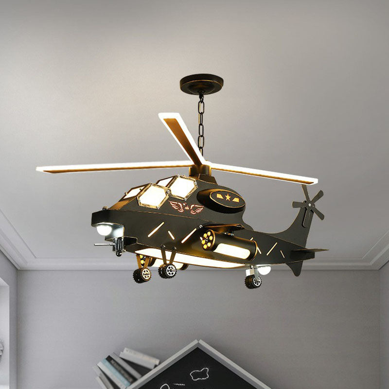 Black Helicopter LED Ceiling Lighting Childrens Metallic Chandelier ...