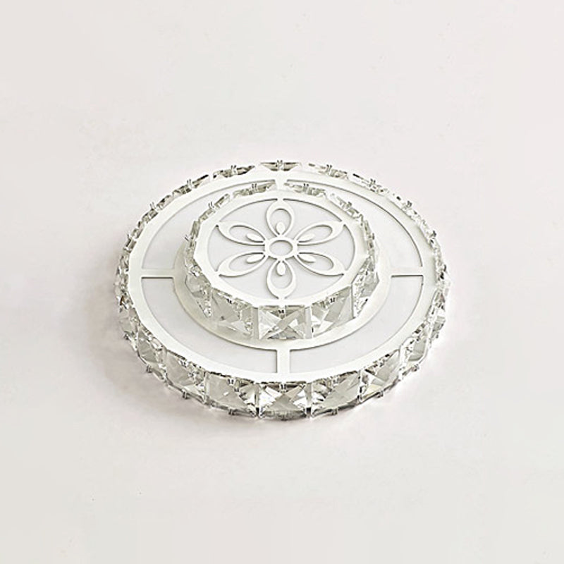 Round Clear Crystal LED Flush Mount Modern White Flushmount Ceiling ...