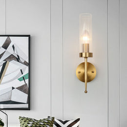 Fluted Glass Cylinder Wall Lamp Post-Modern 1 Head Gold Finish Sconce ...