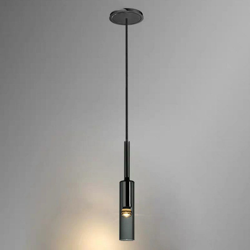 Smoke Grey Glass Tube Hanging Light Minimalist 1-Light Black Suspension ...