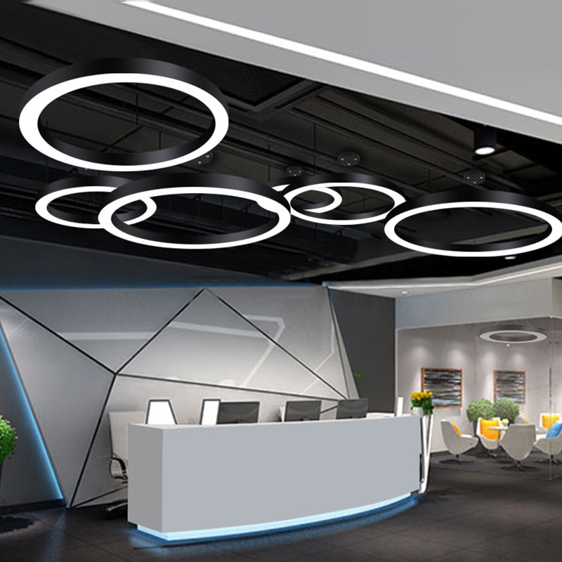 Metal Loop Shaped LED Chandelier Lamp Simplicity Black Finish Pendant ...