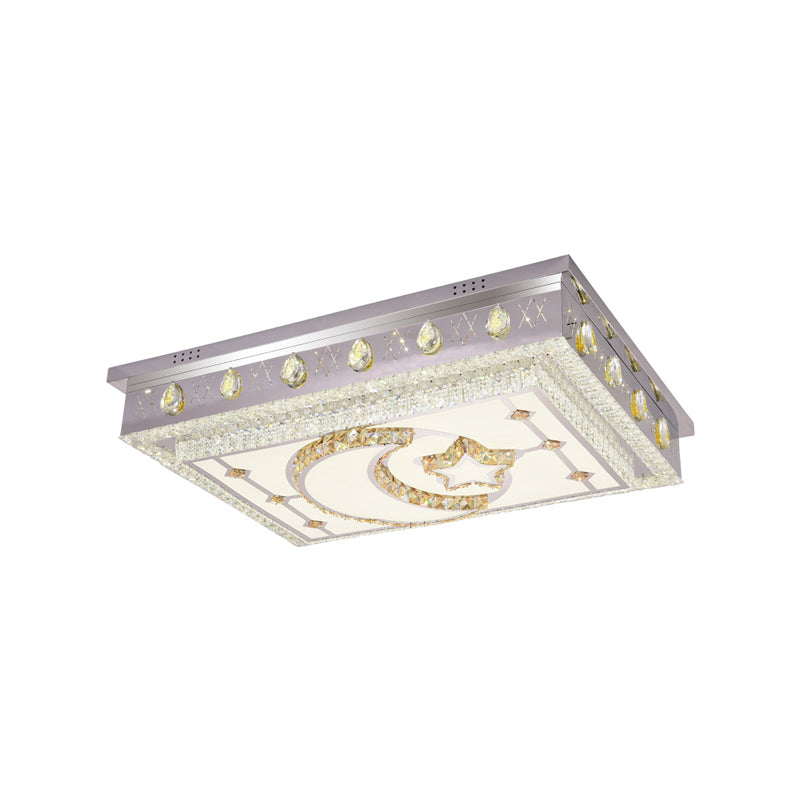 Cuboid Living Room Flush Ceiling Light Modern Crystal LED Chrome ...