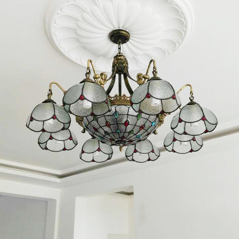 Bronze Scalloped Flower Chandelier Light Tiffany Style Ripple Glass ...
