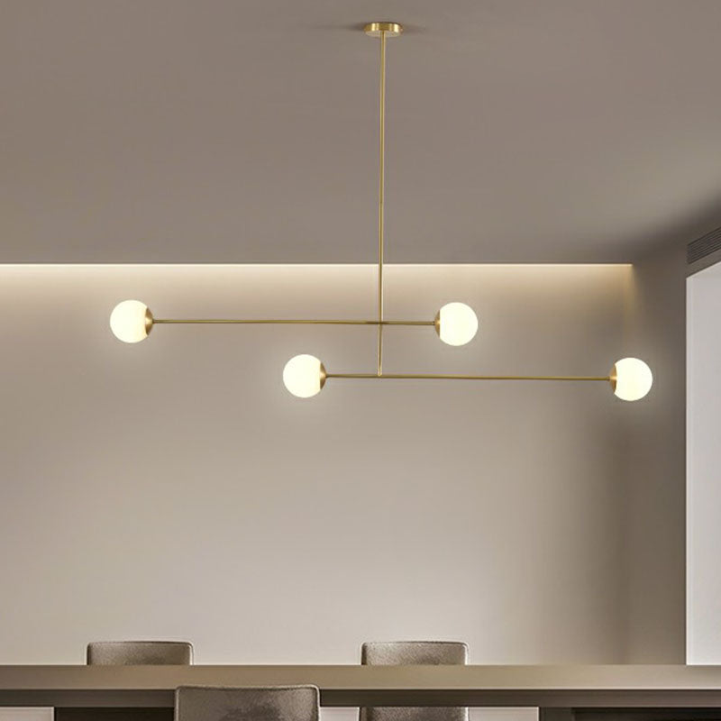 Gold Finish Parallel Pendant Light Minimalistic 4-Bulb Metallic Island ...