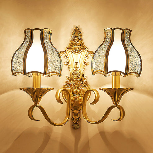 Brass Bud Wall Mount Light Traditional Beveled Glass Living Room Wall ...