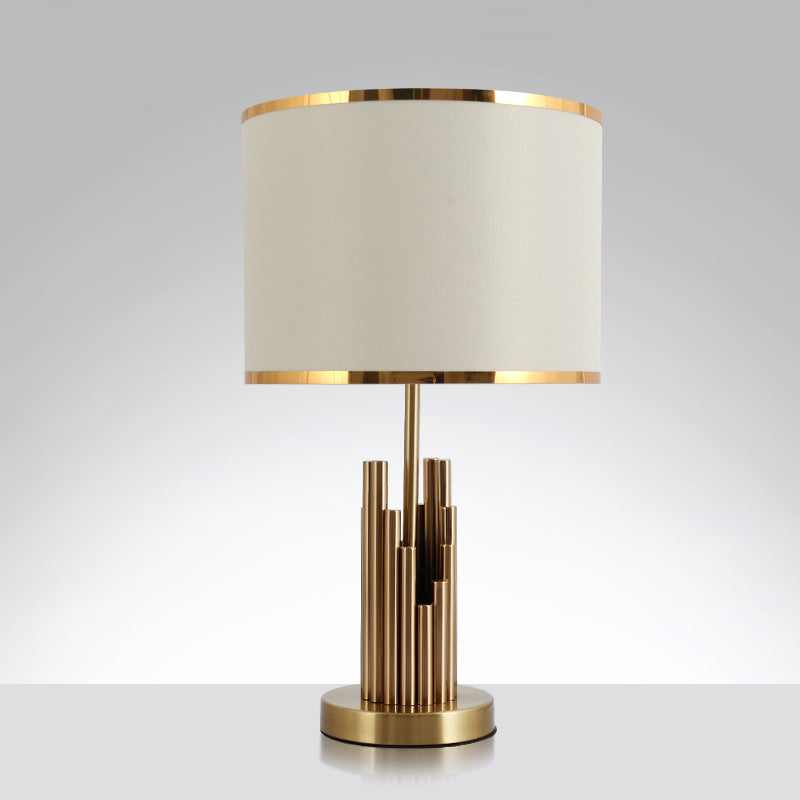 Round Shade Study Room Table Lighting Minimalist Fabric 1-Light Brass ...