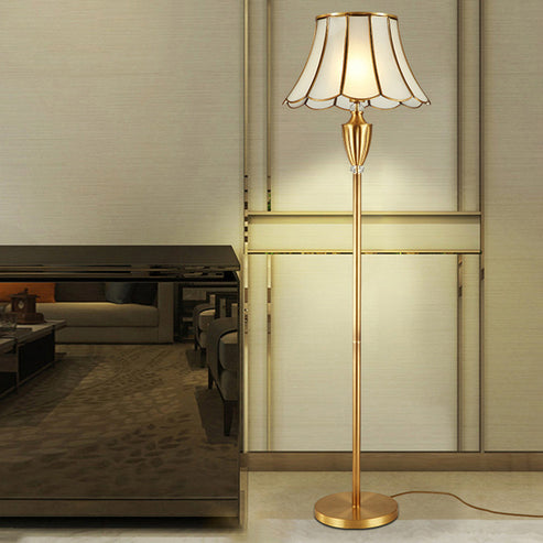 Traditional Flared Stand Up Lamp Single-Bulb Scalloped Glass Floor ...