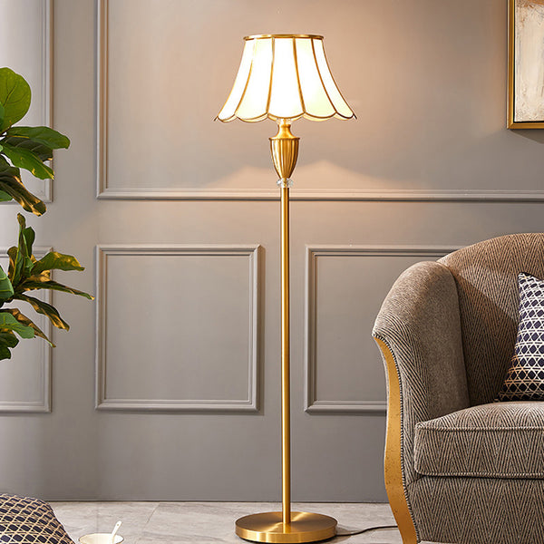 Traditional Flared Stand Up Lamp Single-Bulb Scalloped Glass Floor ...