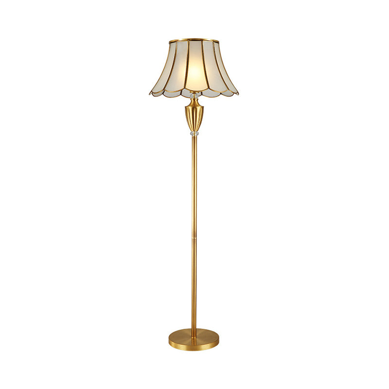 Traditional Flared Stand Up Lamp Single-Bulb Scalloped Glass Floor ...
