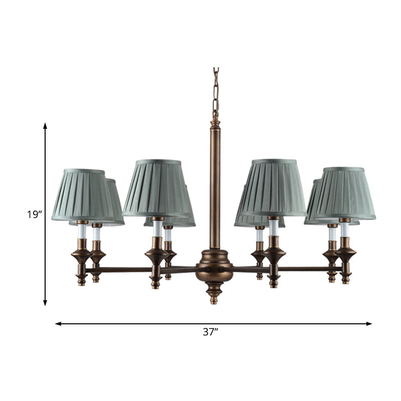 Blue Cone Pleated Shade Chandelier Light Fixture Nordic Fabric 6/8 ...
