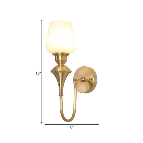 Cone White Glass Wall Sconce Light Traditional 1/2 Lights Bedroom Wall ...