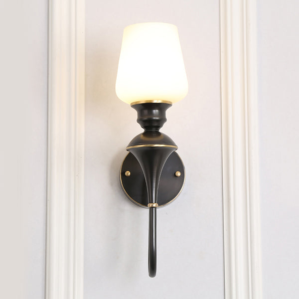 Cone White Glass Wall Sconce Light Traditional 1/2 Lights Bedroom Wall ...