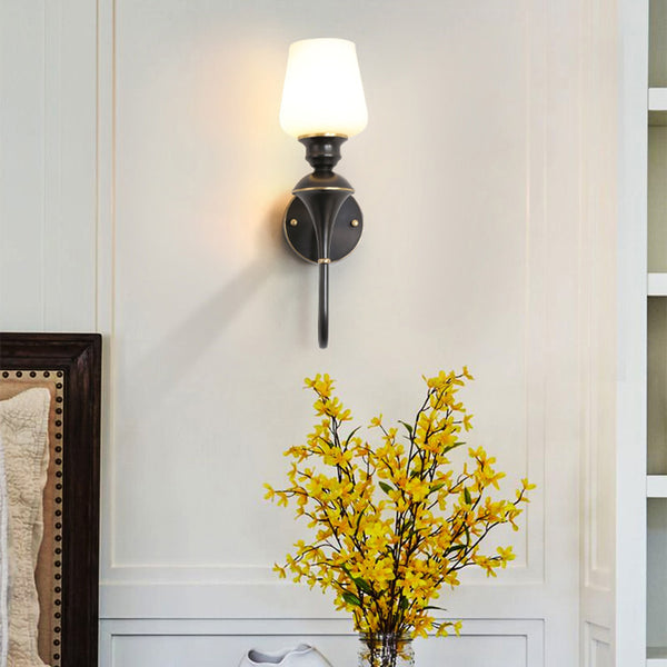 Cone White Glass Wall Sconce Light Traditional 1/2 Lights Bedroom Wall ...