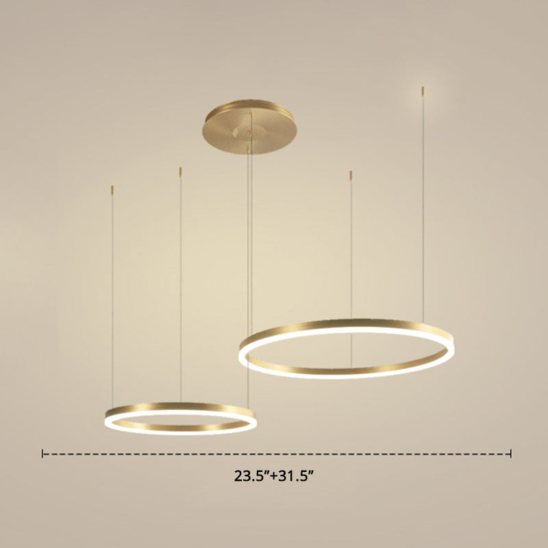 Metallic Ring 2-Layer Chandelier Pendant Lighting Contemporary Gold LED ...