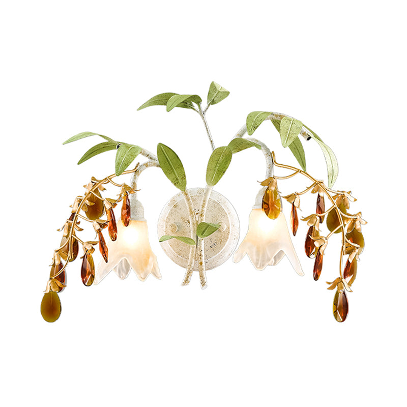 Flower Living Room Wall Lamp Rustic White Glass 2 Lights Sconce Light ...