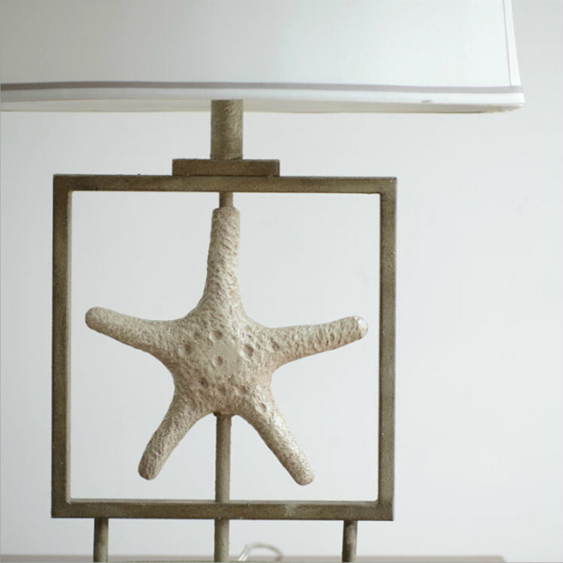 1 Light Trapezoid Table Lamp Vintage White Fabric Table Light with ...