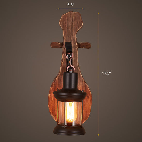 Nautical Novelty Guitar Wall Light Fixture 1-Light Wooden Sconce with ...