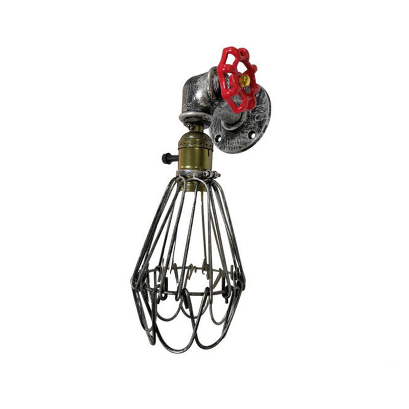 1-Bulb Cage Wall Light Fixture Warehouse Rust Red Metallic Sconce Light ...