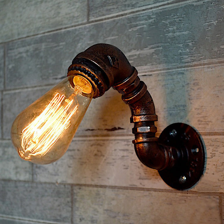 Rust Finish Pipe Wall Light Industrial Metal 1 Bulb Garage Sconce ...