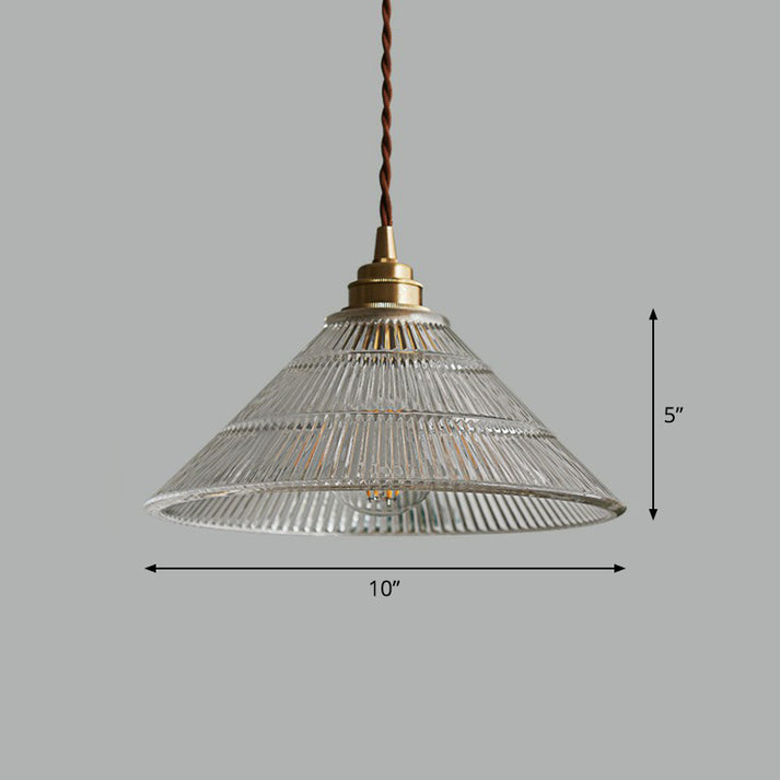 Industrial Conical Ceiling Light Single Clear Ribbed Glass Hanging ...