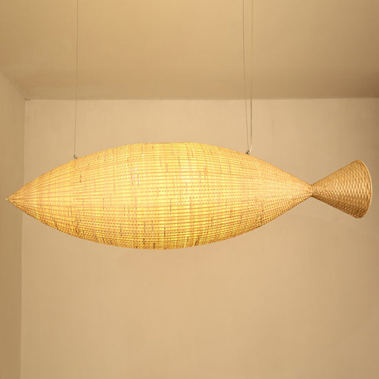 Asia Fish Shaped Hanging Light Bamboo Dining Room Suspension Pendant ...