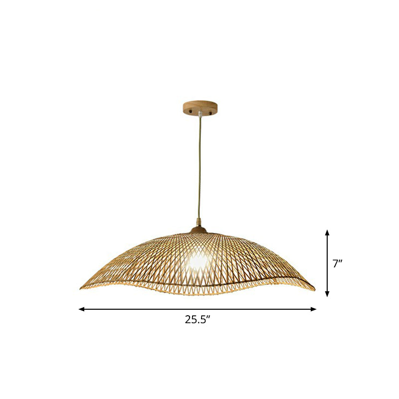 Wave-Edge Suspension Lighting Asian Bamboo 1-Bulb Bedroom Pendant Light ...