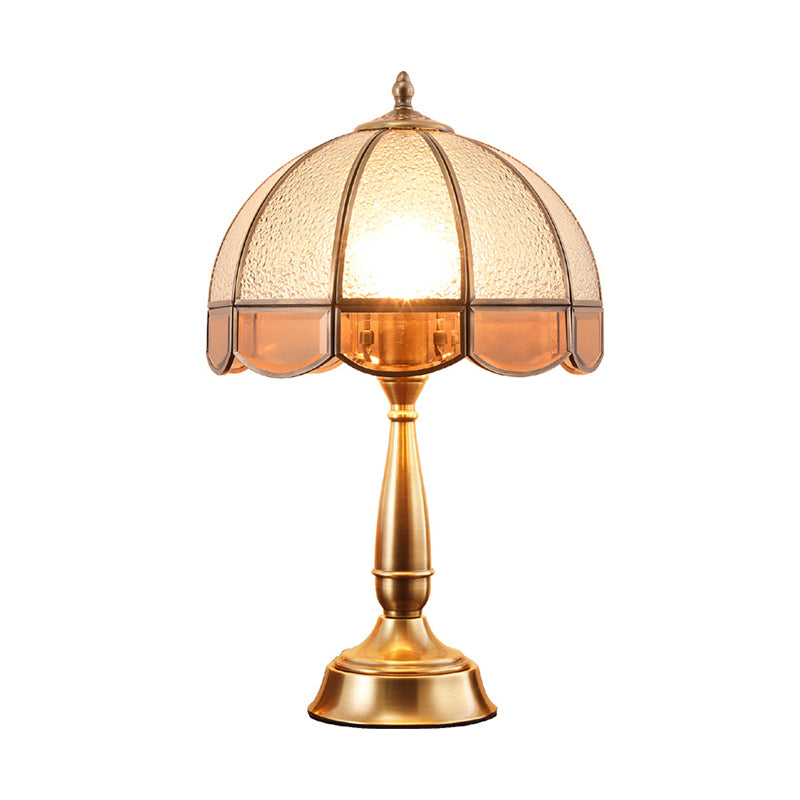 1 Head Water Glass Table Lamp Traditional Bronze Dome Bedroom Scalloped ...