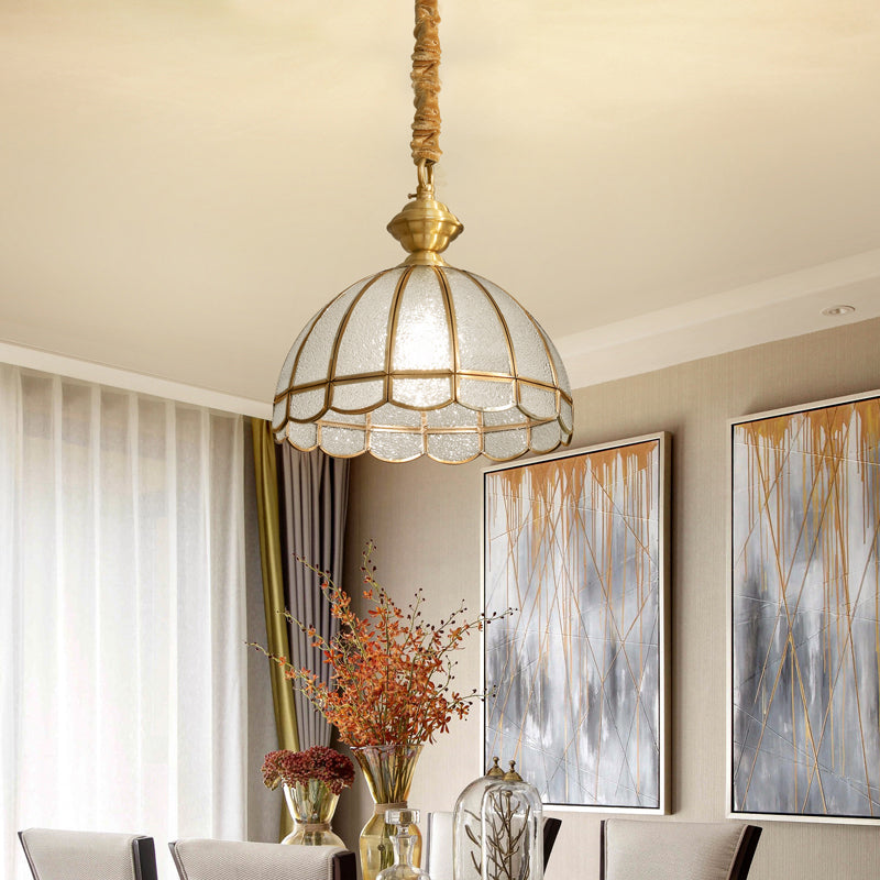 Antiqued Gold Hanging Light Traditional Water Glass Dome Pendant ...