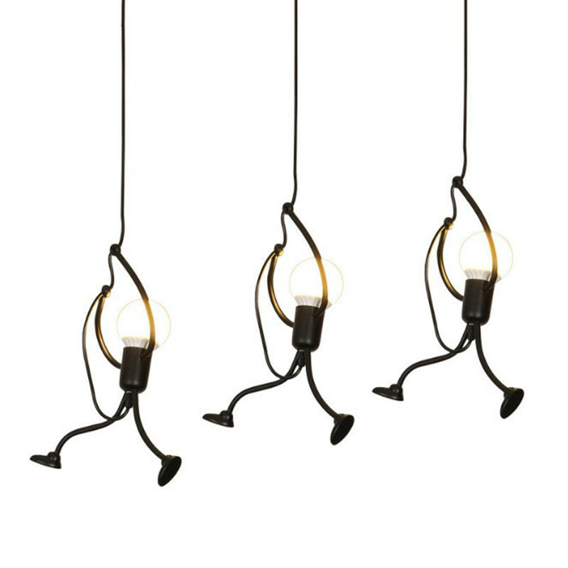 Black Stick Figure Multi Ceiling Light Decorative 3-Bulb Metal Hanging ...